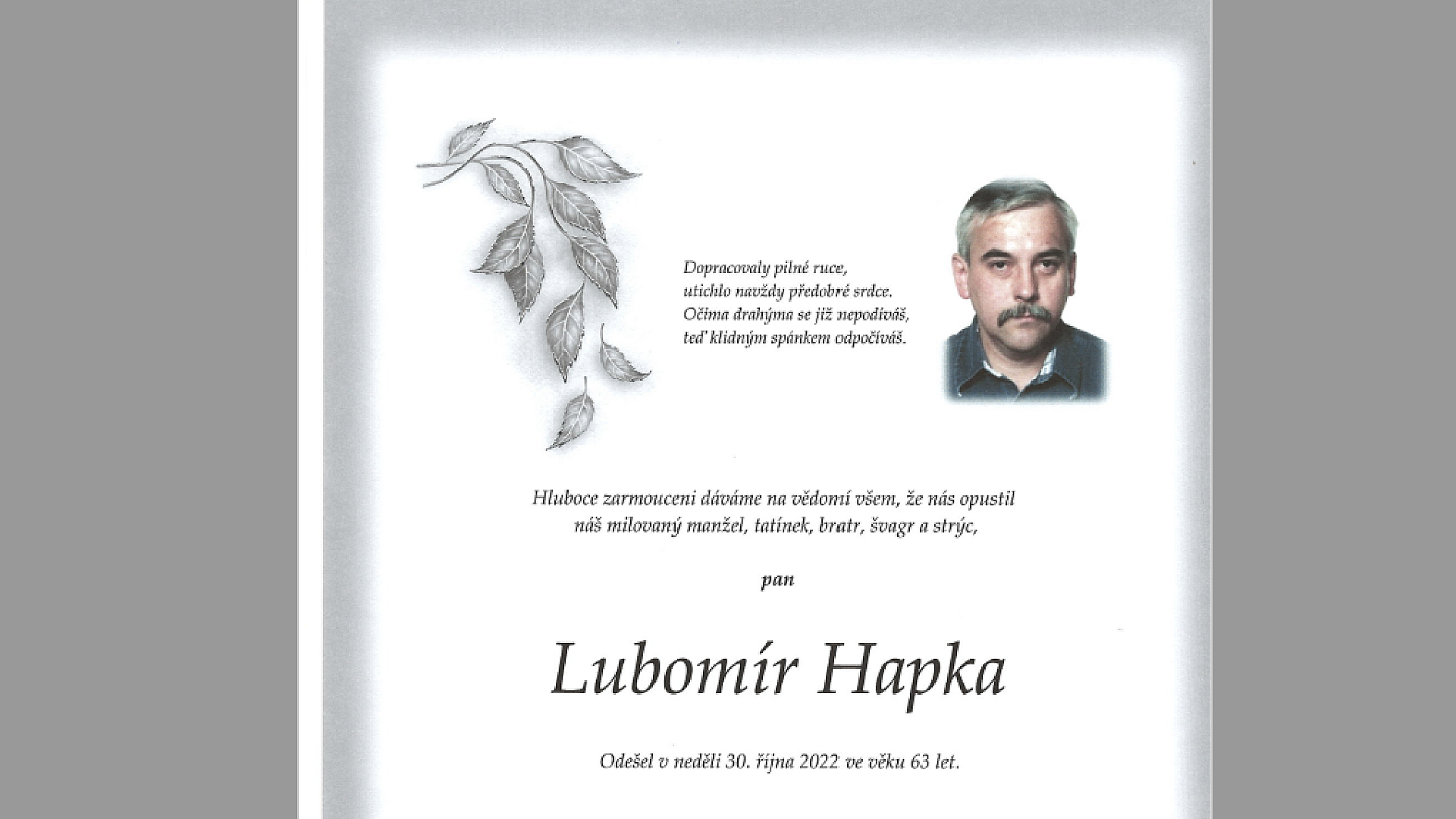 Vzpomínáme: Lubomír Hapka - Obec Oznice | Výročí a Vzpomínky | Česká ...