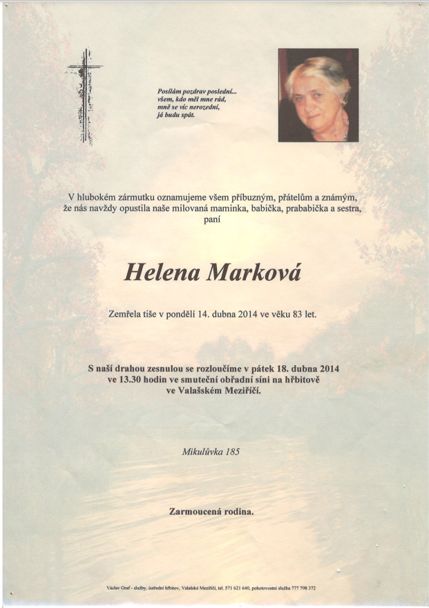Vzpomínáme: Helena Marková - Obec Oznice | Výročí a Vzpomínky | 1: